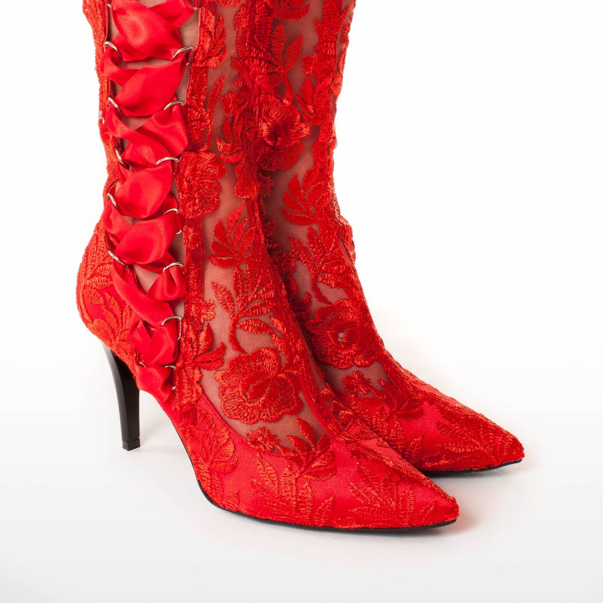 Red Lace Boots - House of Elliot over the knee Wedding Boots